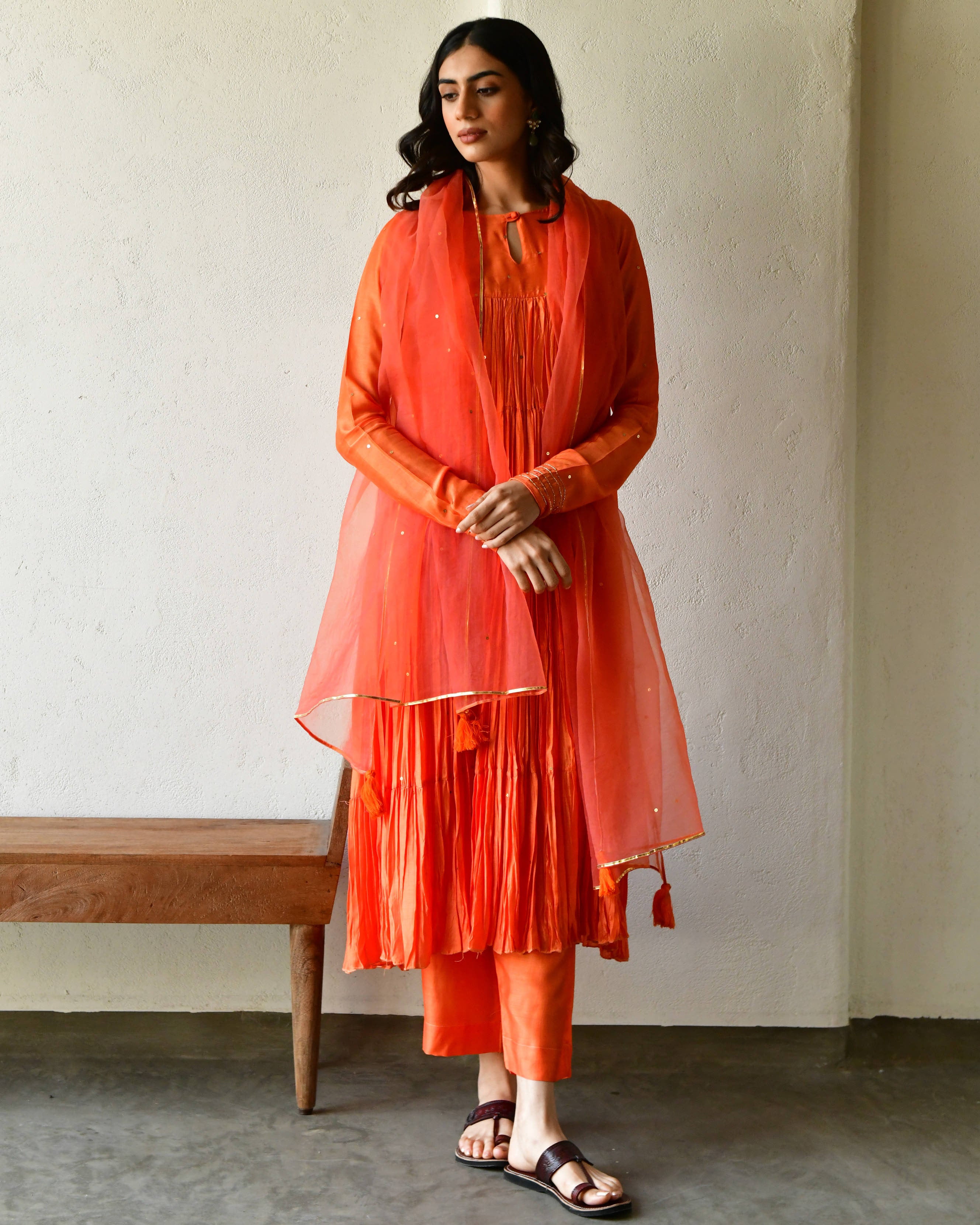 Rang rust orange tier anarkali set of 3 7693045727334 – RESHA INDIA